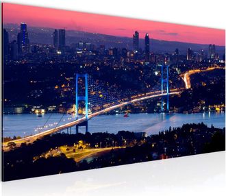 Runa Art Wandbild Istanbul Türkei 1 Teilig 100 x 40 cm Modern Bild auf Vlies Leinwand Brücke Panorama Wohnzimmer Schlafzimmer Blau 603812a