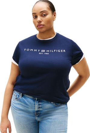 Tommy Hilfiger Damen T-Shirt Kurzarm Curve Regular Logo Rundhalsausschnitt, Blau (Dark Night Navy), 52