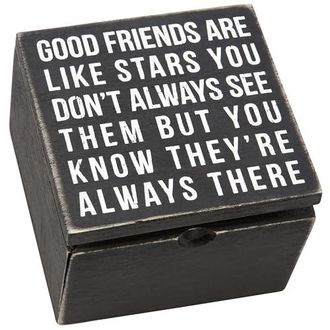 Primitives By Kathy 18192 Klassische Holzkiste mit Scharnier, 10,2 x 10,2 x 7,9 cm, Good Friends Are Like Stars