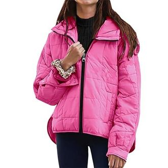 Generic Doudoune matelass&eacute;e l&eacute;g&egrave;re &agrave; capuche pour femme avec fermeture &eacute;clair et poches, rose, XXL