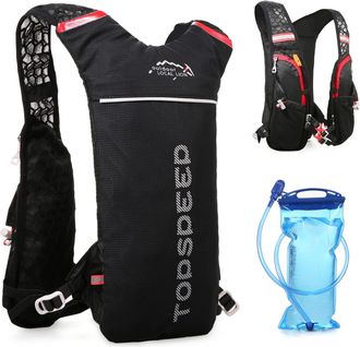 Lixada Trinkrucksack Hydratation Rucksack 5L Grosse Kapazit&auml;t Leicht Reiten Rucksack zum Laufen Wandern Bergsteigen (Schwarz mit 2L Wasserblase)