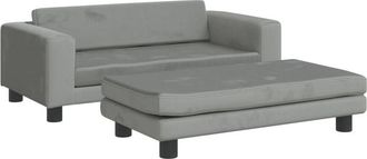 vidaXL Kindersofa mit Hocker Hellgrau 100x50x30 cm Samt - Vidaxl