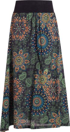vishes Langer Damen Herbstrock mit Mandalas in schwarz-gr&uuml;n I Gr&ouml;&szlig;e 4XL (48) I Handgefertigt aus 100% Baumwolle I Rock mit breitem Bund I F&uuml;r warme & kalte M
