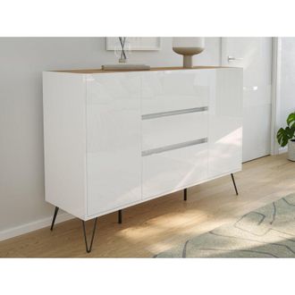 Magnolia Home Sideboard Yako XL 140cm 3 SoftClose 2 T&uuml;ren Wei&szlig;/Eiche Top