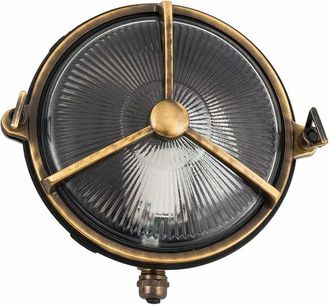 Licht-Erlebnisse Applique dextérieur Karpahtos cuivrée au design en forme de hublot en laiton de style maritime IP64 - Laiton antique, Clair/Transparent