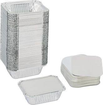 Relaxdays Aluschalen mit Deckel, 100er Set, 260 ml, zum Backen & Grillen, Assietten für Gastronomie, Alubehälter, Silber
