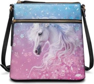 Coloranimal Sac &agrave; bandouli&egrave;re pour femme - Sac &agrave; bandouli&egrave;re &agrave; fermeture &eacute;clair - Sac &agrave; bandouli&egrave;re l&eacute;ger en cuir synth&eacute;tique, Fleurs de cerisier bleues et roses