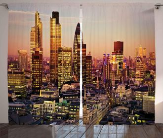 Abakuhaus New York Rustikaler Gardine, Globale Stadt Sonnenuntergang, Schlafzimmer Kr&auml;uselband Vorhang mit Schlaufen und Haken, 280 x 175 cm, Mehrfarbig