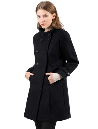 Allegra K Damen Stehkragen Knopfleiste Trenchcoat Zweireiher Outwear Mantel Wintermantel Schwarz L