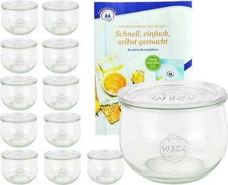 MamboCat 12er Set Weckgläser 580 ml Tulpenform mit Deckel I Original Weck Tulpenglas Dessertglas I Einweckgläser mit Deckel für Obst Gemüse UVM I inkl. Diamant