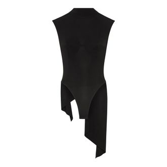 Jean Paul Gaultier Schwarzes &auml;rmelloses Top mit asymmetrischem Drapieren - - Tops - Damen - Schwarzk - XS