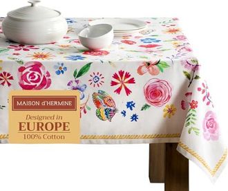 Maison d'Hermine Happy Florals - Sweety Nappe 100% Coton pour Cuisine d&icirc;ner Table d&eacute;coration de f&ecirc;te Mariage, f&ecirc;te m&egrave;res Printemps/&eacute;t&eacute; (Rectangle, 140cm x 180cm)