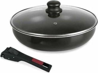 Sitram 712380 Sauteuse Agile 28 cm en aluminium revêtement noir anti-adhérent sans PFOA - manche amovible clipsable - couvercle en verre - tous feux dont ind