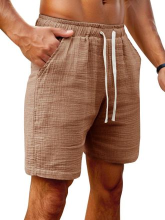 Onsoyours Kurze Hosen Herren Musselin Leicht Sommer Shorts Casual Loose Sporthose kurz mit Tasche A Braun XS