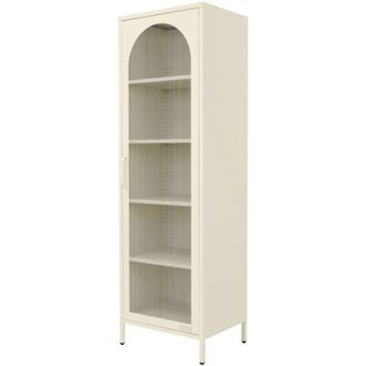 ML Design ML-Design Vitrine &Eacute;troite Cr&egrave;me 45x145x35 cm, Meuble Haut en Acier avec Porte Unique et 5 Compartiments R&eacute;glables, Rangement Vertical Moderne pour
