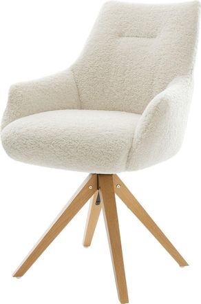DELIFE Esszimmerstuhl Alja-Flex mit Armlehnen Holzgestell kantig Natur Teddystoff Beige 180&deg; drehbar Taschenfederkern