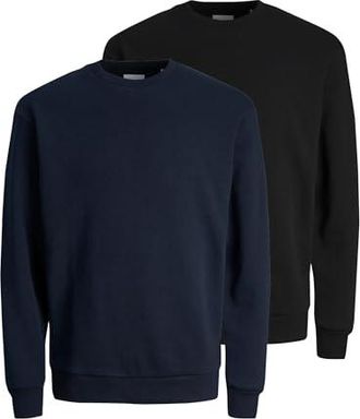 Jack & Jones Sweat-shirt uni pour homme, Lot de 2 (bleu marine/noir), XXL