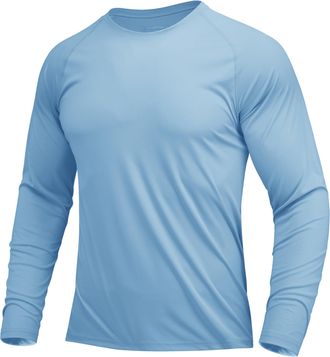 Magcomsen Herren UV Schutz Shirt Schnelltrocknend Langarm Shirts Sommer Fitness T-Shirt M&auml;nner Outdoor Polyester Funktionsshirt Leicht Performance T-Shirt Blau 