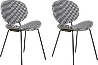 Beliani Lot de 2 Chaises de Salle &agrave; Manger Design R&eacute;tro Sans Accoudoirs en Polyester Noir et Blanc Luana