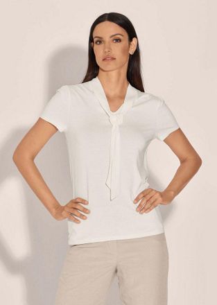 Madeleine Kurzarmshirt Kurzarmoberteil mit Schluppe Schickes Blusenshirt mit V-Ausschnitt und Glanzb&auml;ndern