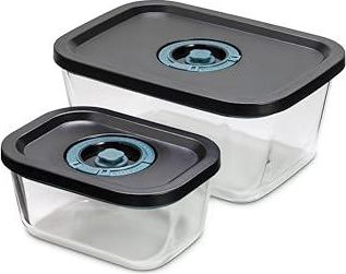 Tognana Avantspace 2er Set rechteckige Aufbewahrungsboxen 0,47L - 1,38L mit Deckel, Glas, transparent