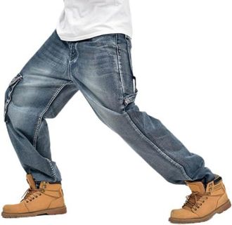 ORANDESIGNE Homme Hip Hop Jeans Style Hipster Graffitis Impression Baggy Jeans Urbain Skate Denim Pantalons L&acirc;che Fit Jambe Droite Cargo Pantalon R&eacute;tro Broderie Z