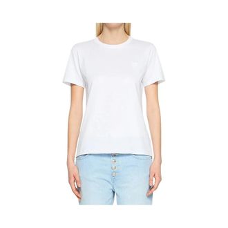 Dondup Wei&szlig;e Baumwoll-T-Shirt mit Besticktem Logo - - Tops - Damen - Wei&szlig; - S