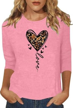 Generic SuWomens T-shirt d&eacute;contract&eacute; &agrave; col rond et manches 3/4 Motif floral, rose, XXL