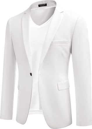 Coofandy Herren Sakko Sportlich Freizeit Blazer Anzugjacke Herrensakko Regular Fit Hochzeit Sakko Klassisch Jacke 1 Knöpfe Einfarbig Weiss S