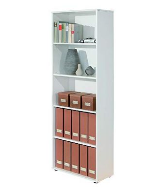 Dmora B&uuml;cherregal mit 5 Ebenen aus wei&szlig;em Laminat