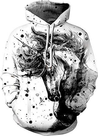 EUDOLAH Sweat-Shirt Femme Hiver Casual Sweats Se Sport 3D Motif avec Pochette(2XL/3XL,Cheval Gris-6)