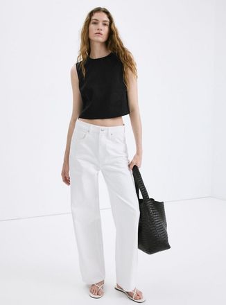 Mango Top crop 100 % lin noir - Femme - XS - MANGO