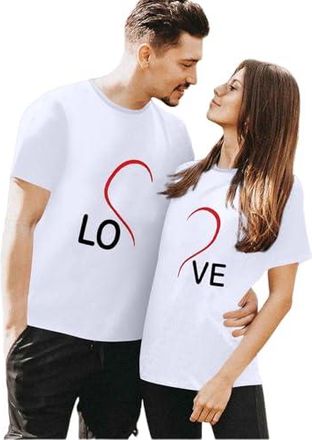 Generic T-shirt d&eacute;contract&eacute; &agrave; col rond pour la Saint-Valentin 2026 | Haut &agrave; manches courtes pour plus de confort et de style, blanc, XXL