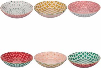 Villa D'Este Home Tivoli Set mit 6 Suppentellern aus Porzellan, doppeltes Dekor, Confusion in Colors