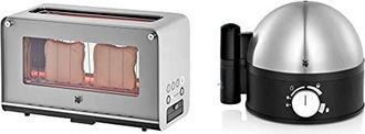 WMF Lono Toaster Glas mit Brötchenaufsatz, 2 Scheiben, XXL & Stelio Eierkocher Edelstahl, Eierkocher 1 Ei -7 Eier, 380 Watt, Härtegradeinstellung, Fortkoc