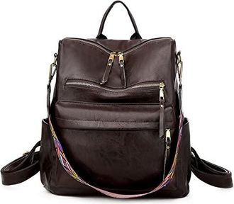 Generic Sac &agrave; dos tendance en cuir pour femme, grand sac &agrave; dos de designer pour voyage, sac &agrave; bandouli&egrave;re en toile pour filles, caf&eacute;, taille unique