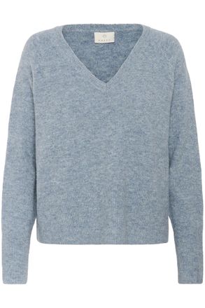 Kaffe Damen Womens V-Neck Refular Fit Raglan Sleeves Hip Length Rib Edges Pullover, Windward Blue Melange, XL