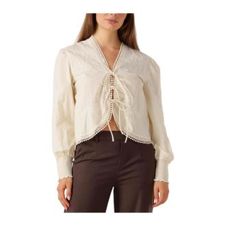 Y.A.S Cremefarbener Baumwoll-Langarm-Top - - Blouses & Shirts - Damen - Beige - M