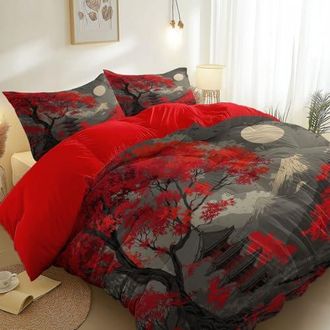 Generic Housses de Couette 240 x 220 cm Oriental Peinture Japonaise &Eacute;rable Imprimer Doux Housses de Couette avec Fermeture &Eacute;clair, Respirant Microfibre Parure