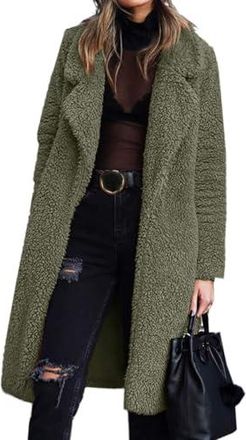 Generic Manteau dhiver chaud &agrave; manches longues en peluche pour femme avec col &agrave; revers, coupe ample, doublure en polaire, vert militaire, 3XL