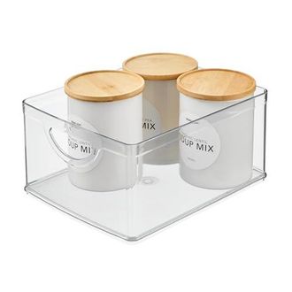 InterDesign iDesign Aufbewahrungsbehälter aus recyceltem Kunststoff mit integrierten Griffen, 25,4 x 20,3 x 12,7 cm, transparenter Mülleimer