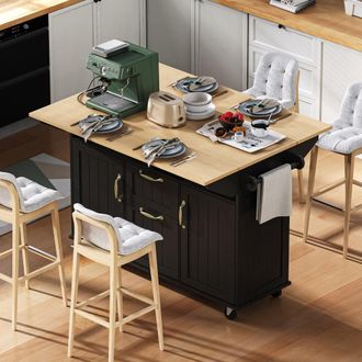 Suky Brand K&uuml;cheninsel mit Rollen, Ausziehbarer Esstisch, Bewegliche K&uuml;cheninsel mit Schubladen und Handtuchhalter, Ideal f&uuml;r K&uuml;che und Esszimmer, Mobile k&uuml;chenw