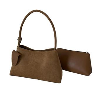 Generic Petit sac &agrave; bandouli&egrave;re en daim, mini pochette, sac besace souple, sac &agrave; main &eacute;l&eacute;gant pour fille, femme, sac fourre-tout sous les bras, 1 pi&egrave;ce caf&eacute;