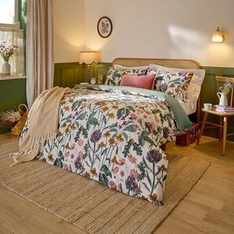furn. Wylder Florapedia Bettbezug-Set, Herbst-Landblumen-Baumwoll-Mischgewebe (Haferflocken - Super-Kingsize-Bett)