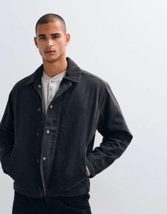Abercrombie & Fitch Worker-Jacke aus Canvas mit Rei&szlig;verschluss in Schwarz-Braun