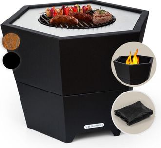 Blumfeldt Feuerschale mit Grillrost, Outdoor Stahl-Feuerschale Gro&szlig; f&uuml;r Balkon & Camping, Mobile Feuerschale 60 cm, Feuerschalen mit Standfu&szlig;, Wetterfeste