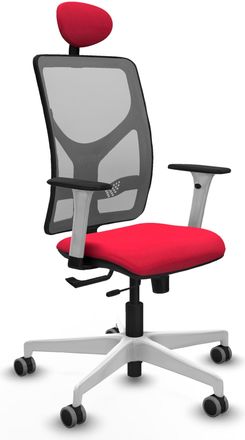 Piqueras y Crespo Roter Schreibtischstuhl mit wei&szlig;en und schwarzen Armlehnen, h&ouml;henverstellbarer Lendenwirbelst&uuml;tze und festem Kopfteil, ausgestattet mit Syncro/Traslac