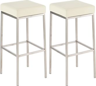 Clp 2er Set Barhocker Montreal I Gepolsterte Barstühle mit Kunstlederbezügen I Tresenhocker mit Metallgestellen, Farbe:Creme, Gestell Farbe:Edelstahl