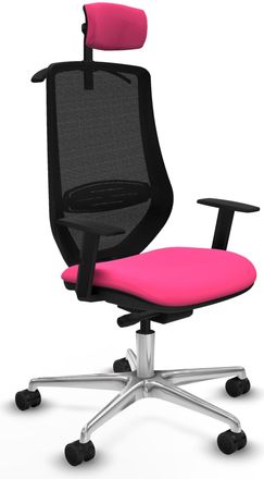 Piqueras y Crespo Ergonomischer Stuhl f&uuml;r die Arbeit zu Hause mit 1D-Armen, h&ouml;henverstellbare Lendenwirbelst&uuml;tze und h&ouml;henverstellbares Kopfteil, Schwarz/Rosa