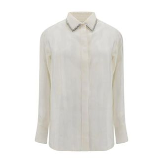 Golden Goose Femme, Blouses et Chemises, Beige, Taille: 40 FR Chemise en Satin à Rayures et Strass
